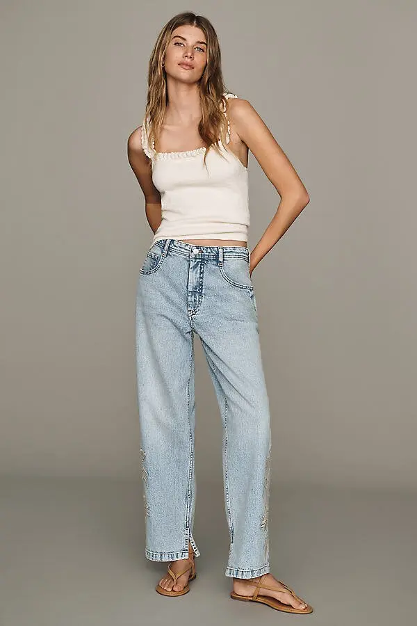 PILCRO Jules Embroidered Straight-leg Jeans