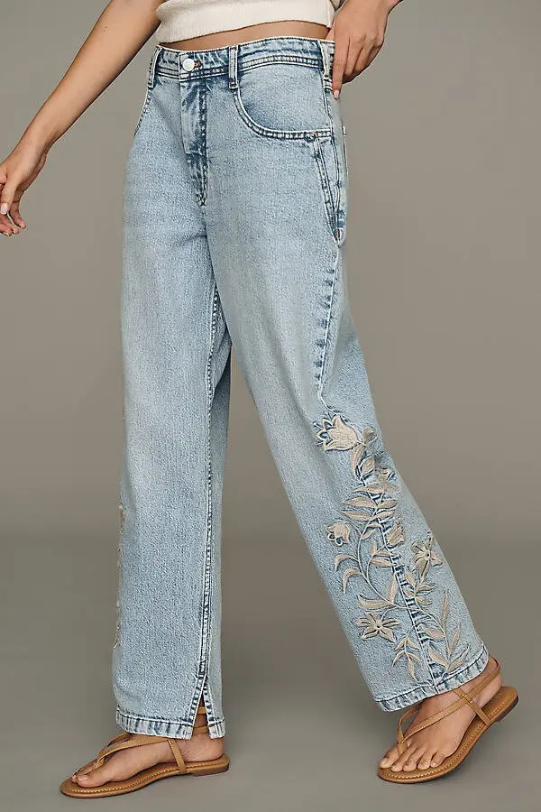 PILCRO Jules Embroidered Straight-leg Jeans