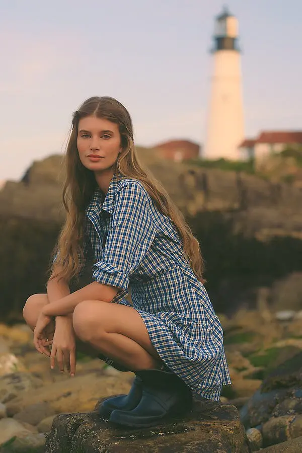 EXQUISE Tobie Mini Shirtdress - Blue Plaid
