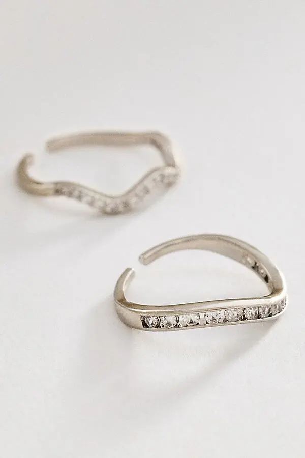 Anthropologie Wavy Cubic Zirconia Stacking Rings In -plated Brass - Silver