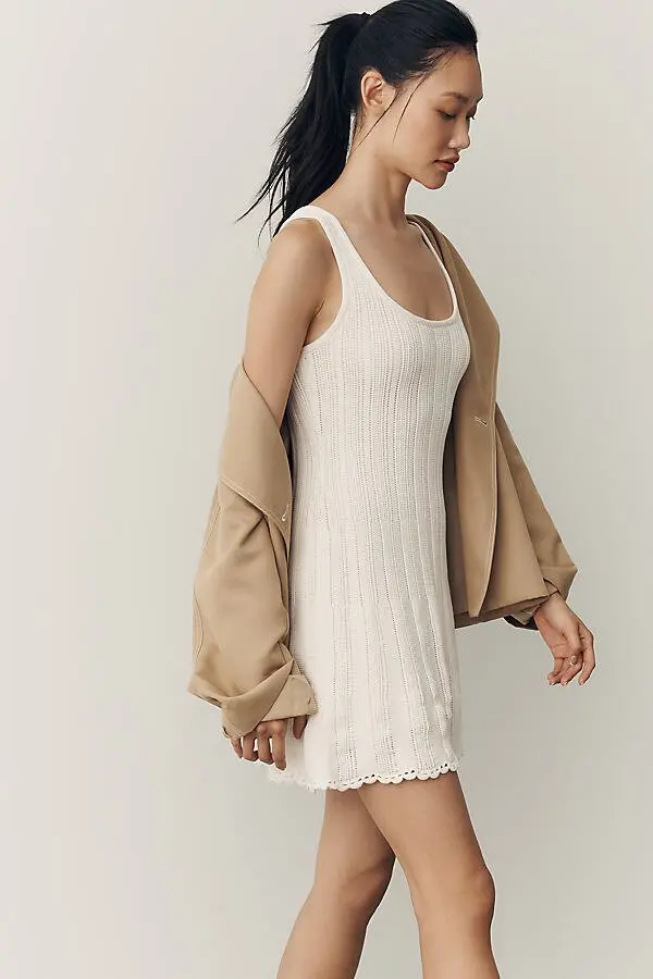 Z Supply Nadia Ribbed Cotton Mini Dress With Scalloped Hem