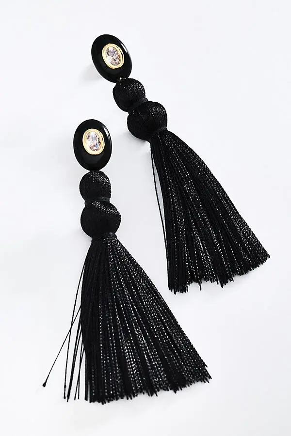 Anthropologie Tasseled Drop Earrings - Black