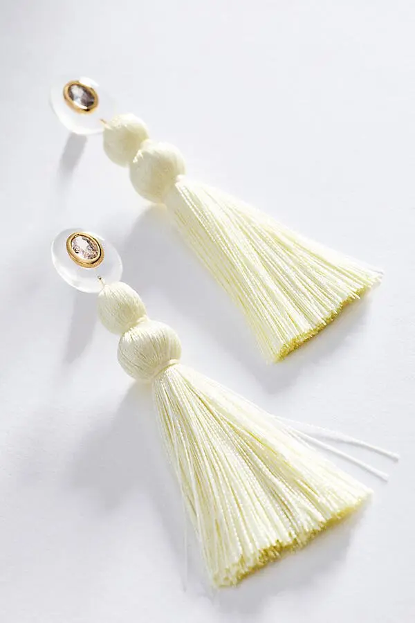 Anthropologie Tasseled Drop Earrings - Cream