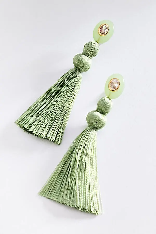 Anthropologie Tasseled Drop Earrings - Green