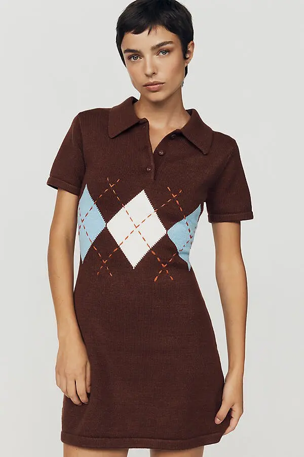English Factory Argyle Knit Mini Dress