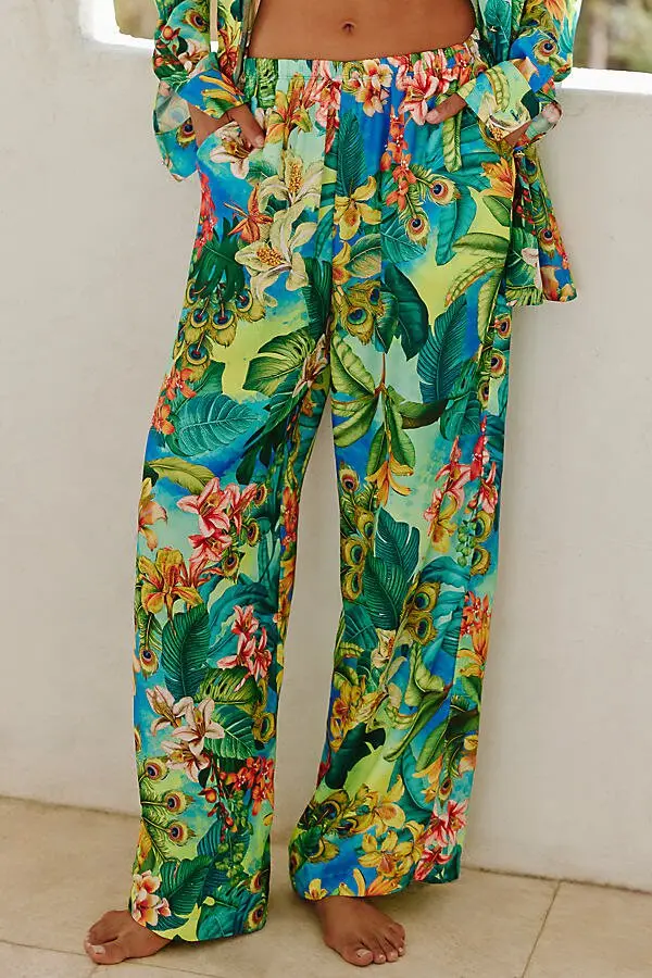 Luli Fama High-rise Tropical Printed Straight-leg Pants