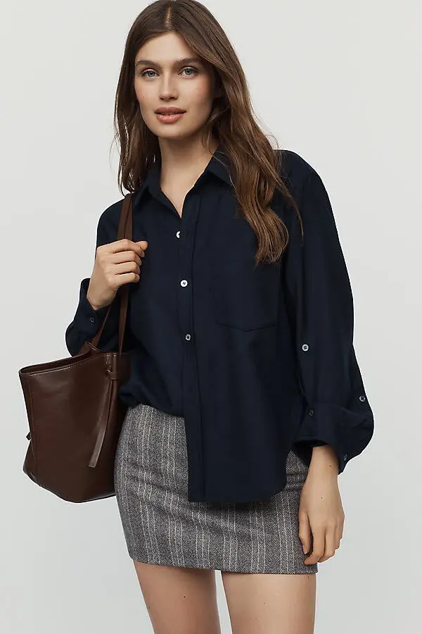 Citizens Of Humanity Cotton Corduroy Shirt Top - Navy - Wool