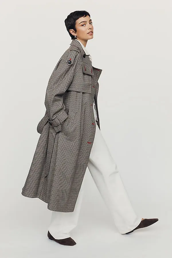 Anthropologie Lottie Longline Check Trench Coat