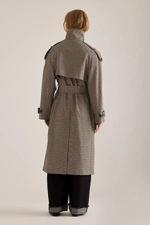 Anthropologie Lottie Longline Check Trench Coat