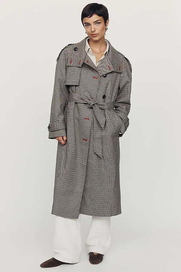 Anthropologie Lottie Longline Check Trench Coat
