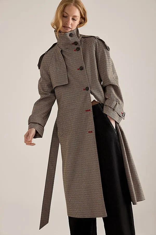 Anthropologie Lottie Longline Check Trench Coat