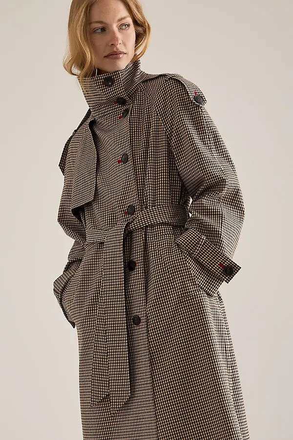 Anthropologie Lottie Longline Check Trench Coat