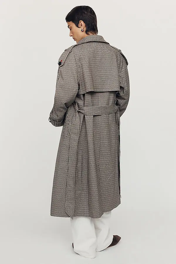 Anthropologie Lottie Longline Check Trench Coat Jacket