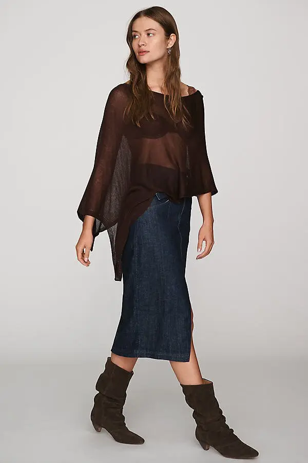 PILCRO Double Waist Denim Midi Skirt