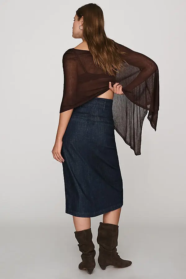 PILCRO Double Waist Denim Midi Skirt