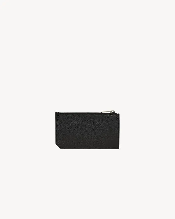 Saint Laurent Tiny Cassandre Fragments Zipped Card Case In Grained Leather