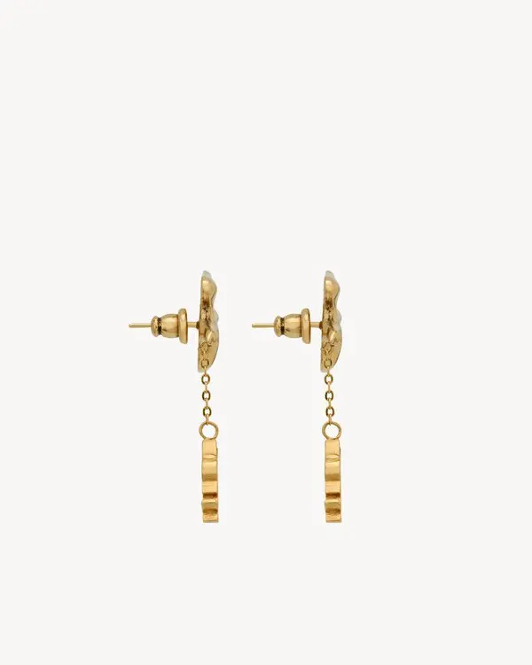 Saint Laurent Cassandre Pendant Dove Earrings In Brass