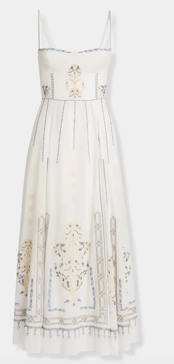 EMPORIO SIRENUSE Aneeda Astragal Mare Embroidered Midi Dress