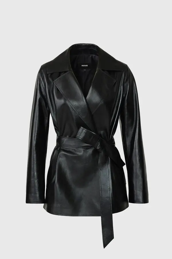 Mackage Vada-po Leather Wrap Coat - Black