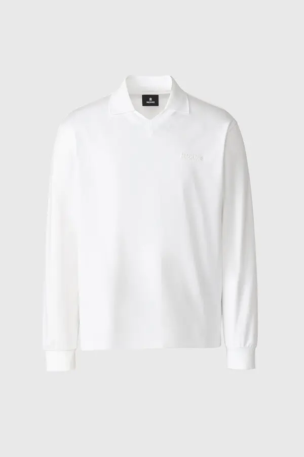 Mackage Alfonzo Organic Cotton Jersey Long Sleeve Polo Shirt - White