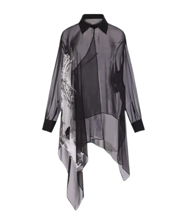 Yohji Yamamoto Asymmetric Printed Shirt - Black