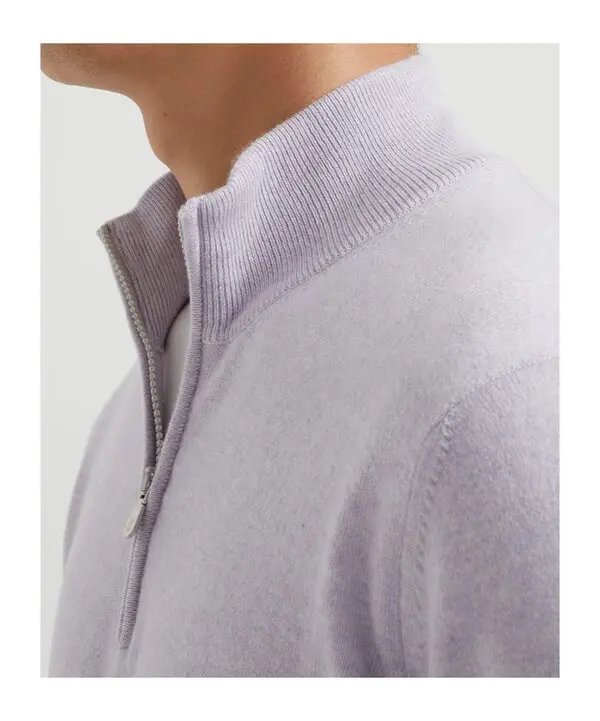 Brunello Cucinelli Ribbed Knit Quarter Zip Sweater - Lavender
