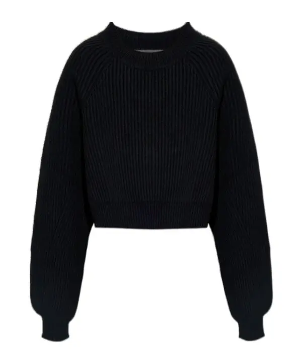 Yohji Yamamoto Cropped Ribbed Crewneck Jumper