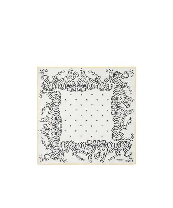 Fendi Silk Foulard With Tiger Print - White
