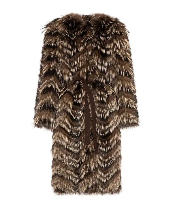 YVES SALOMON Fox Fur Knit Coat - Tan
