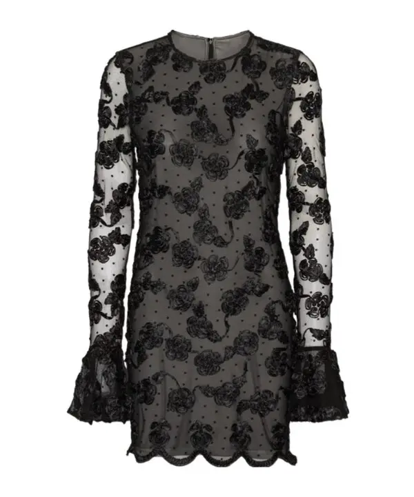 ROTATE BY BIRGER CHRISTENSEN Flower Mesh Ls Mini Dress - Black