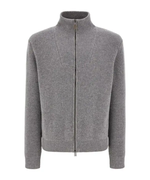 Canali Melange Wool And Cashmere Full-zip Cardigan - Grey