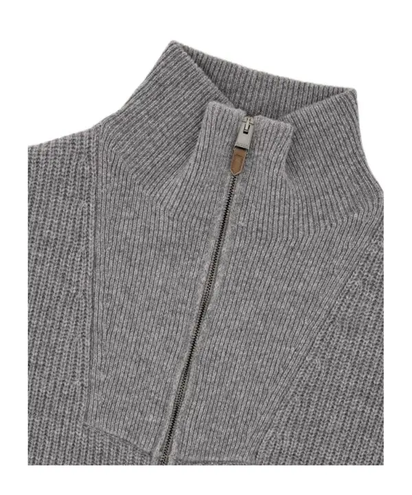 Canali Melange Wool And Cashmere Full-zip Cardigan - Grey