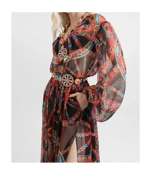 Dolce & Gabbana Carretto Print Long Sleeve Maxi Dress - Multi-color