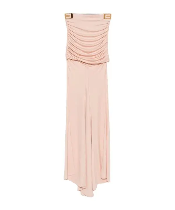 Elisabetta Franchi Ruched Asymmetric Skirt With Logo Plaque
