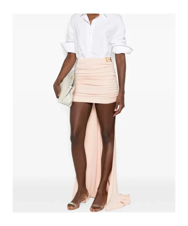 Elisabetta Franchi Ruched Asymmetric Skirt With Logo Plaque