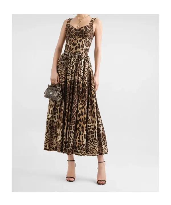 Dolce & Gabbana Leopard Print Poplin Maxi Dress
