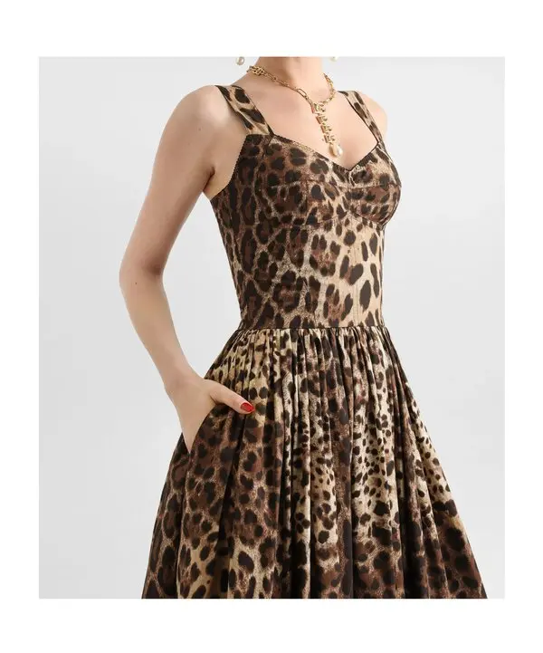 Dolce & Gabbana Leopard Print Poplin Maxi Dress