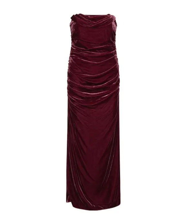 ROTATE BY BIRGER CHRISTENSEN Silk Velvet Ruched Dress - Red