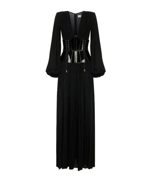 Elisabetta Franchi Pleated Corset Maxi Dress - Black