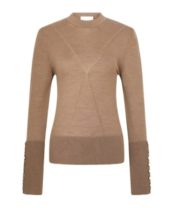 Rabanne Long Sleeve Crewneck T-shirt With Button Cuffs - Brown