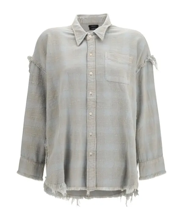 R13 Distressed Oversized Shirt - Blue