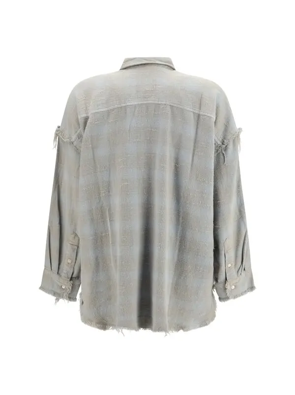 R13 Distressed Oversized Shirt - Blue