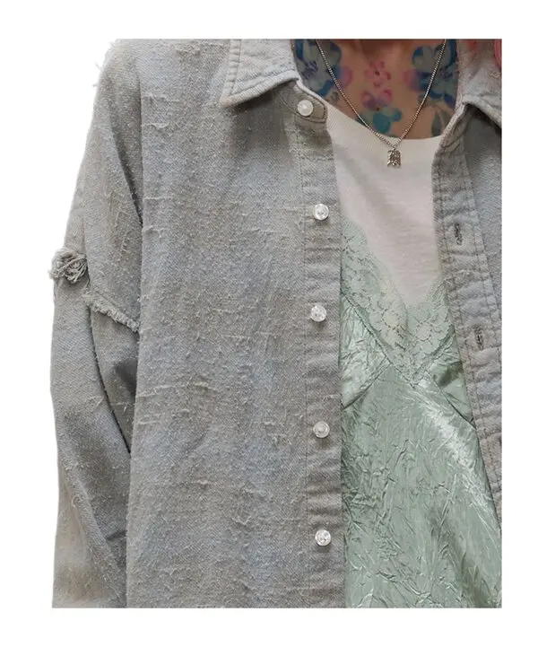 R13 Distressed Oversized Shirt - Blue