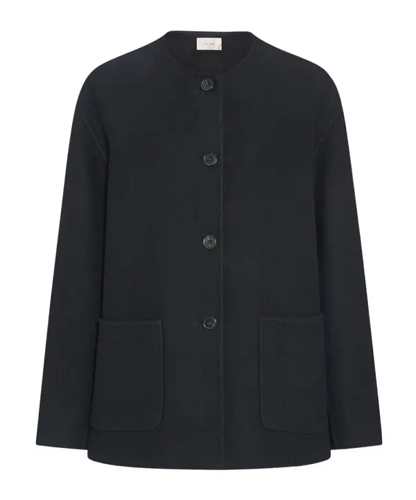 THE ROW Collarless Button-up Coat In Double-faced Wool And Cashmere - Black