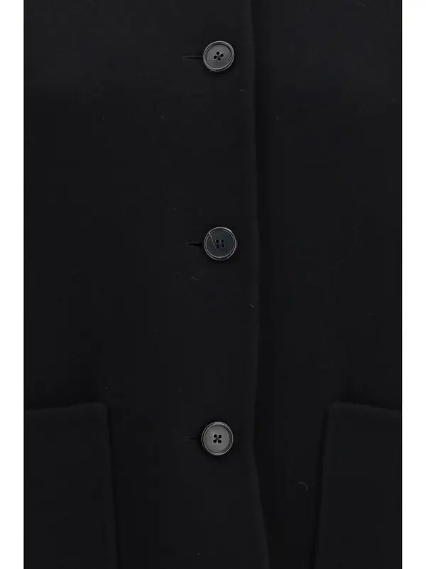 THE ROW Collarless Button-up Coat In Double-faced Wool And Cashmere - Black