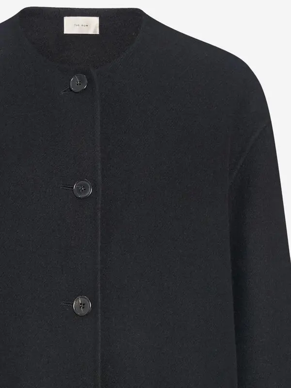 THE ROW Collarless Button-up Coat In Double-faced Wool And Cashmere - Black