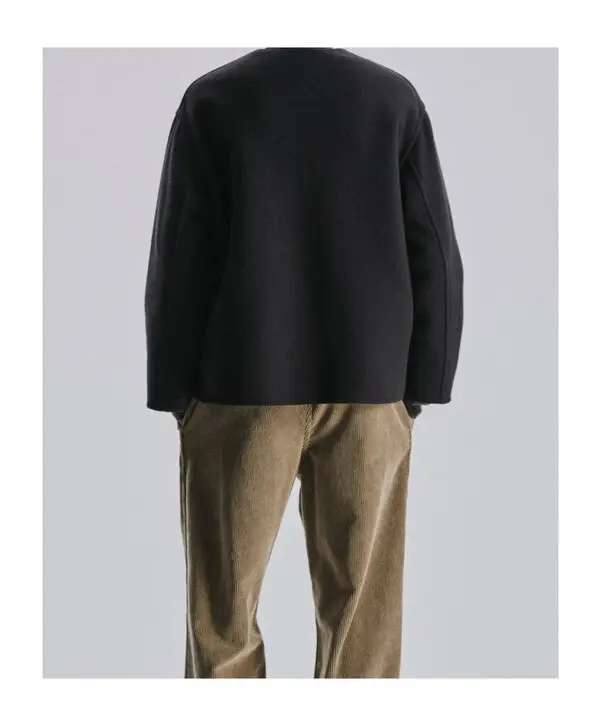 THE ROW Collarless Button-up Coat In Double-faced Wool And Cashmere - Black