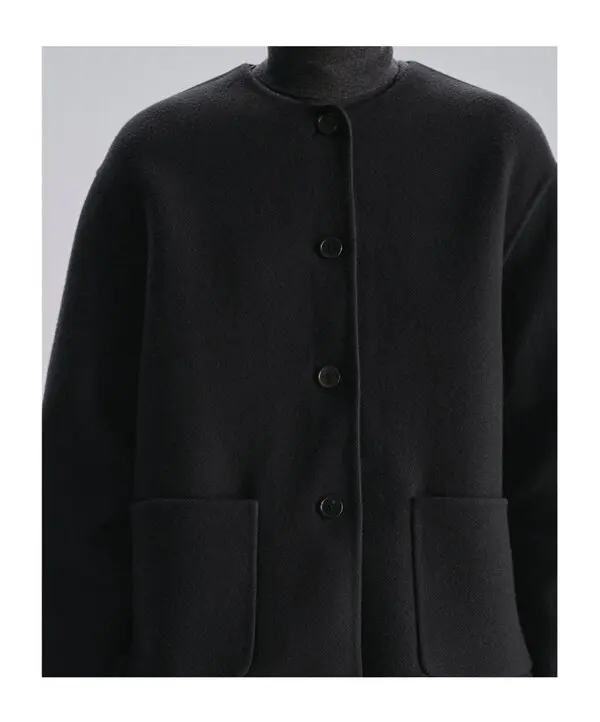 THE ROW Collarless Button-up Coat In Double-faced Wool And Cashmere - Black