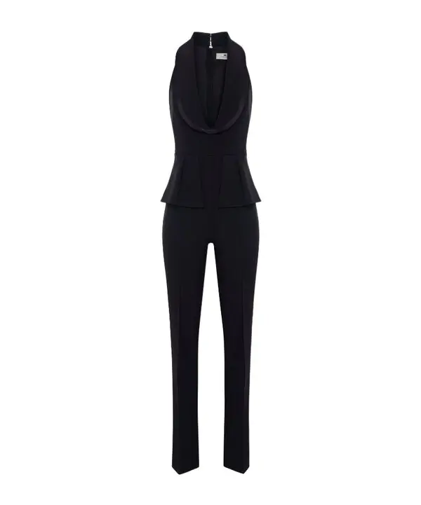 Elisabetta Franchi Jumpsuit In Lightweight Crepe And Satin - Black