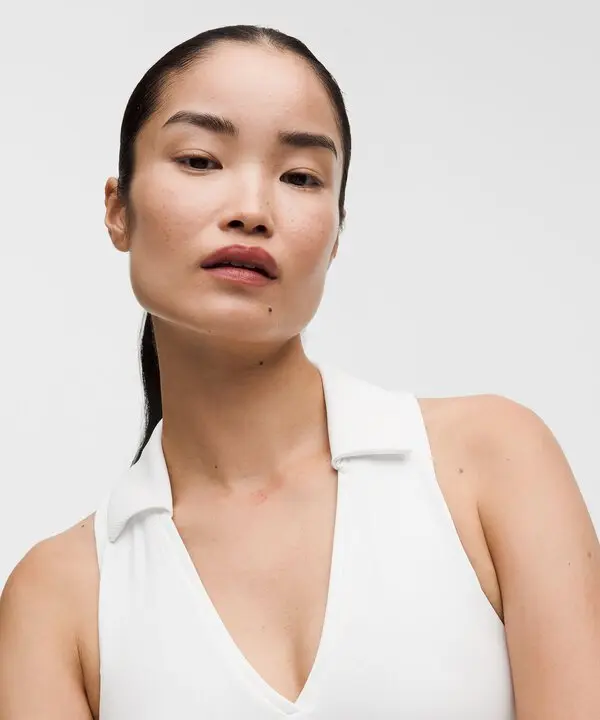 Lululemon Collared Longline Ribbed Tennis Bra - White